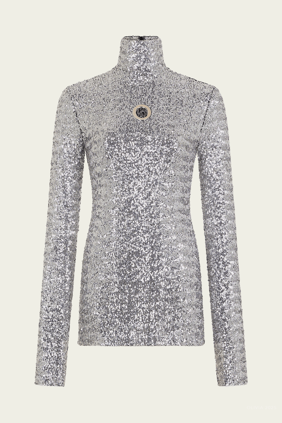 Sequin Turtleneck Top in Silver