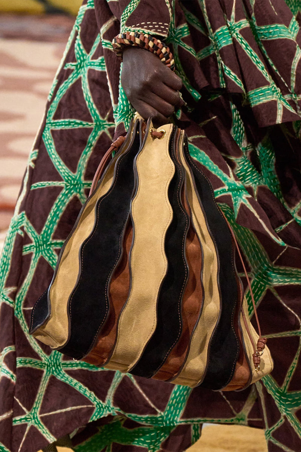 Adria Large Pleated Wave Bag in Dune Colorblock