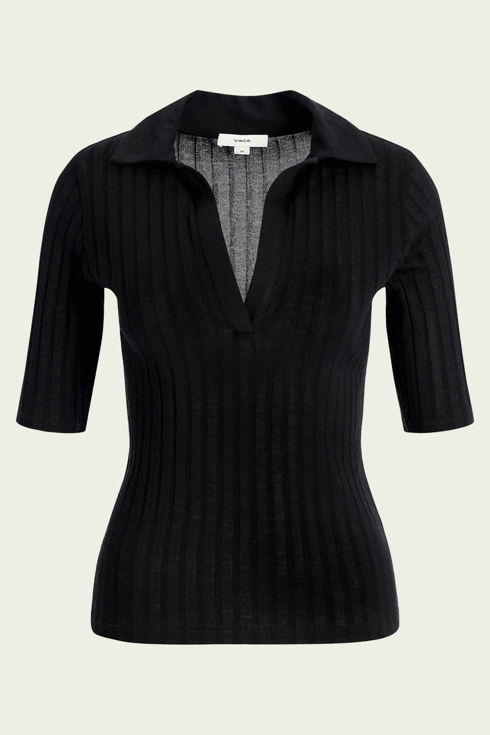 Cotton Elbow-Sleeve Polo Shirt in Black