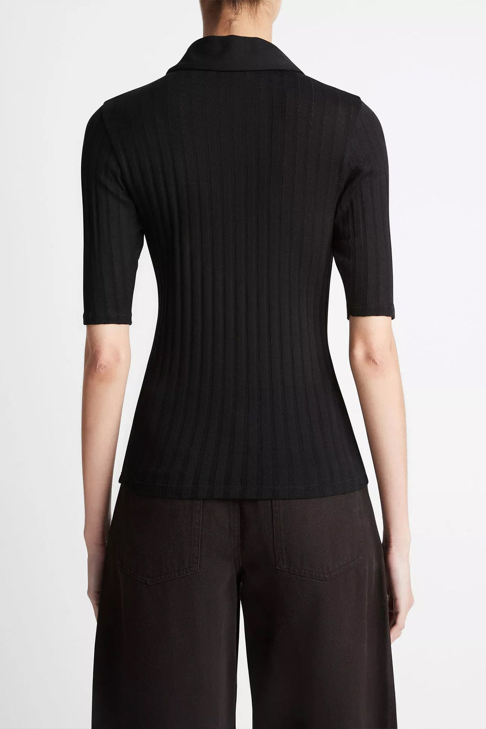 Cotton Elbow-Sleeve Polo Shirt in Black