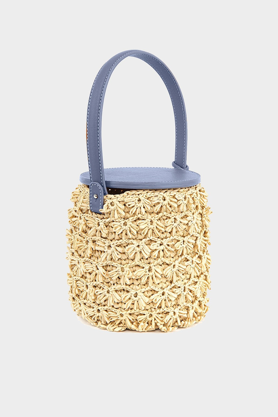 Lily Raffia Bow Bucket Bag in Sky Blue