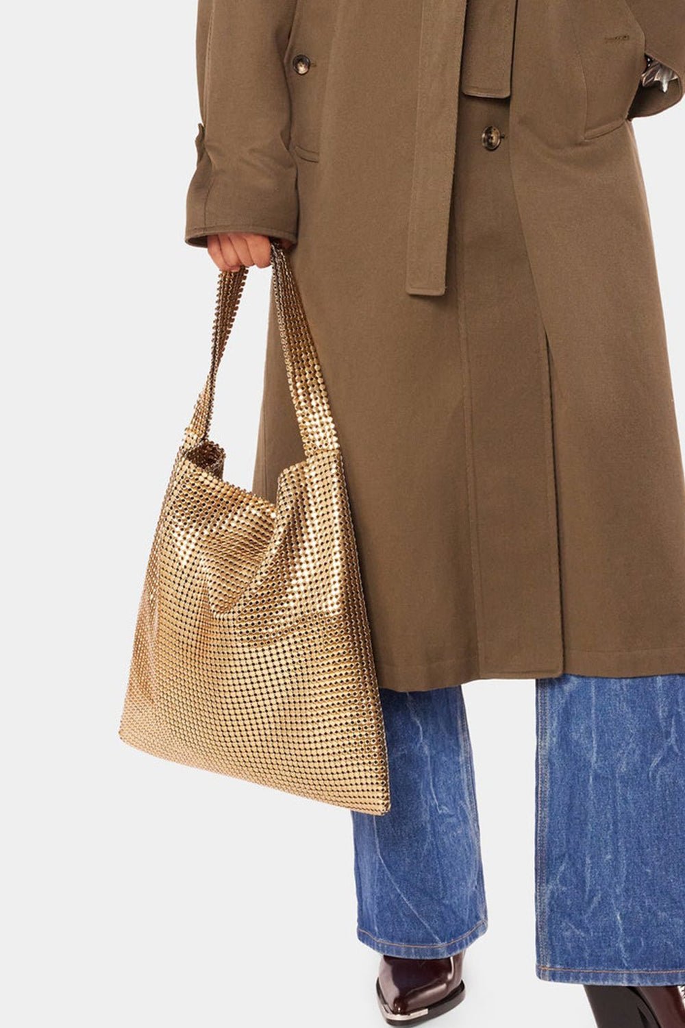 Pixel Metallic Mesh Tote Bag in Gold